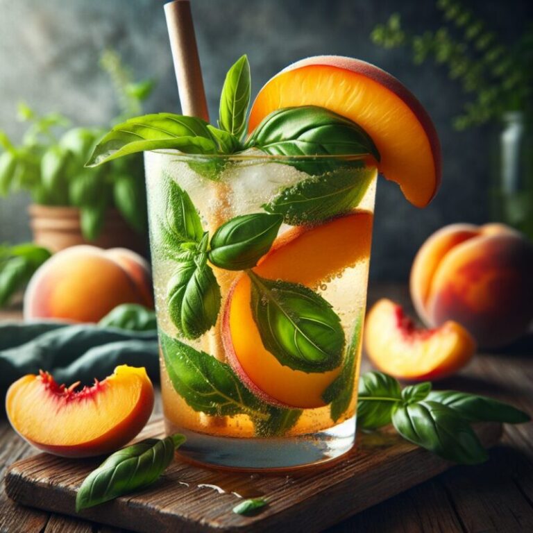 Peach Basil Fizz Mocktail (Rezept)