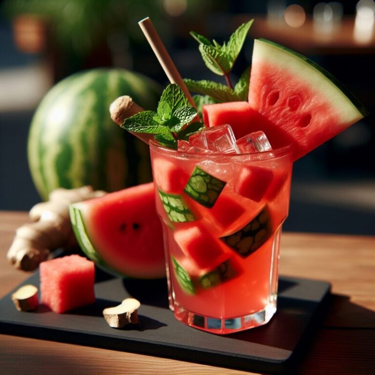 Watermelon Ginger Basil Lime Refresher Mocktail (Rezept)