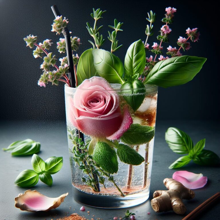 Rose Ginger Basil Mint Cooler Mocktail (Rezept)